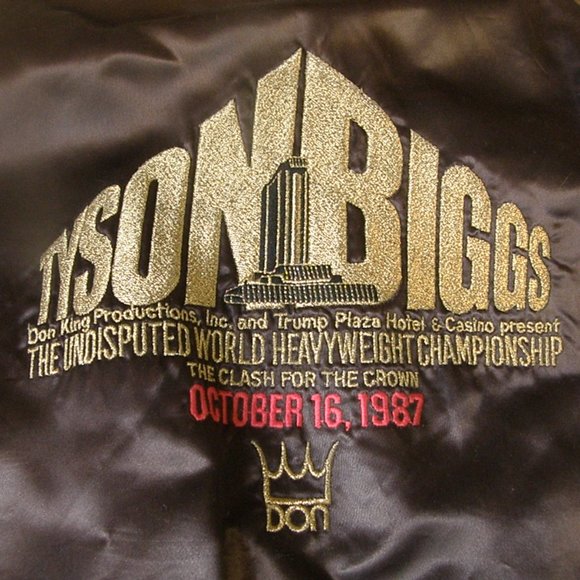 Jackets & Coats | Vintage Piece Of History Tyson Vs Briggs Black Satin ...